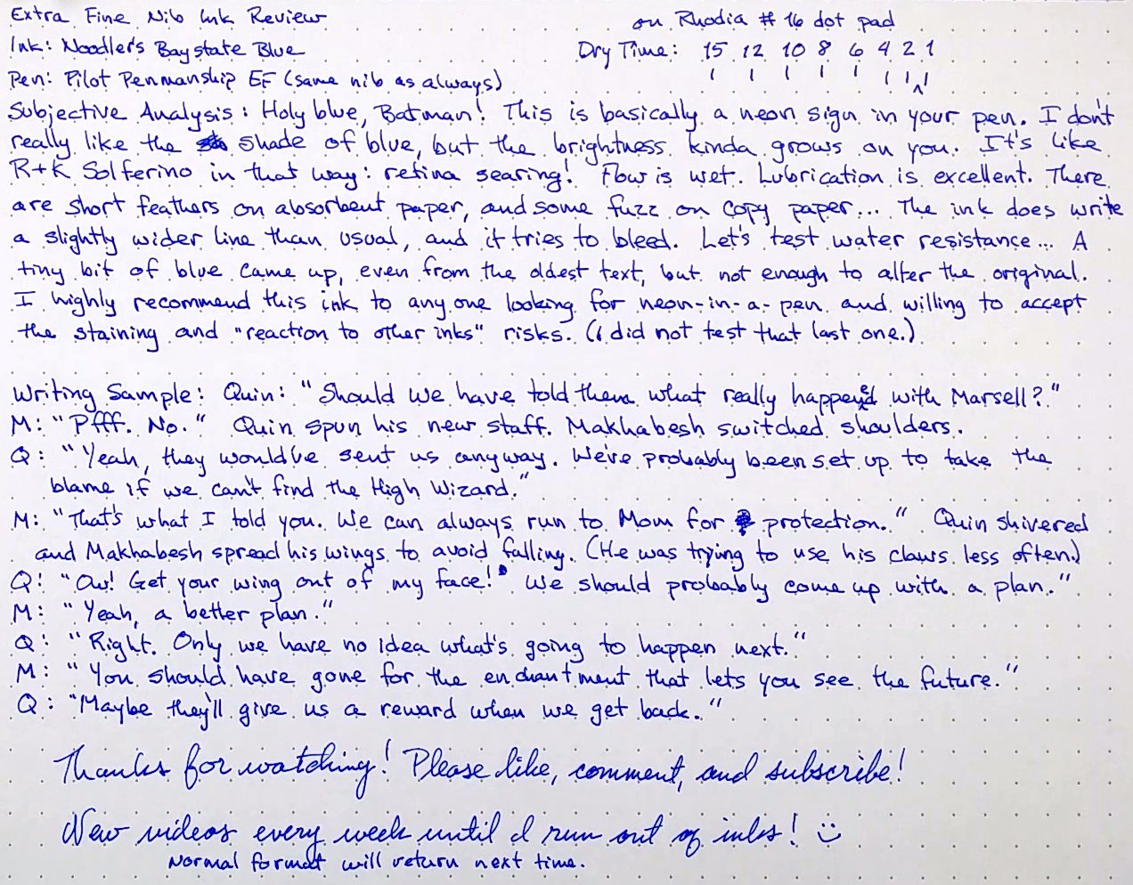 Extra Fine Nib Ink Review: Noodler's Baystate Blue : r/fountainpens