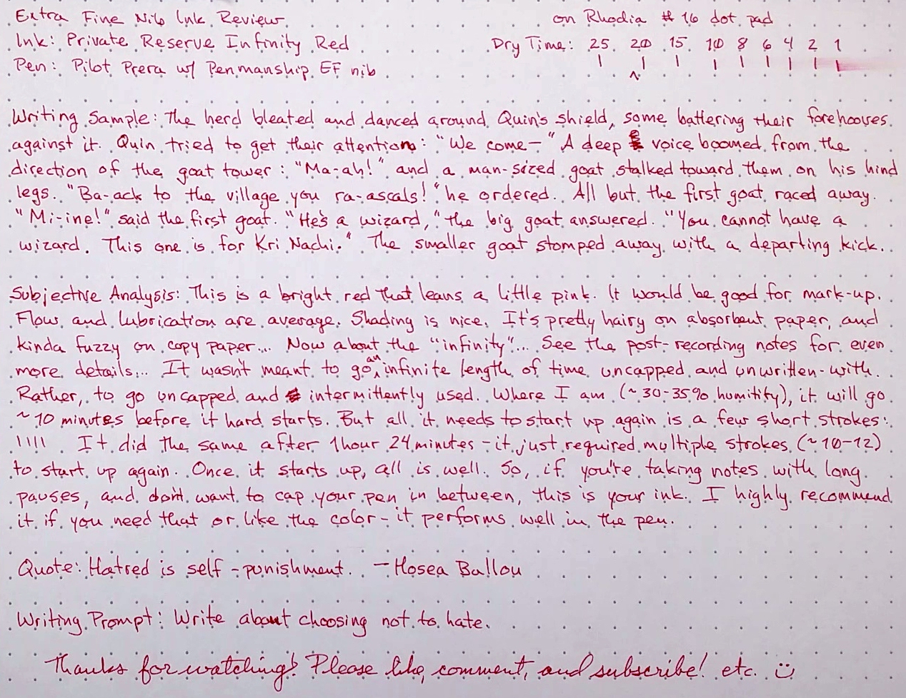Extra Fine Nib Ink Review: Private Reserve Infinity Red : fountainpens