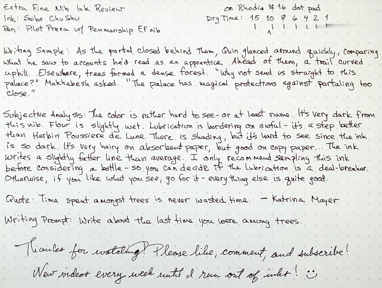 Extra Fine Nib Ink Review: Sailor Shikiori Chushu : r/fountainpens