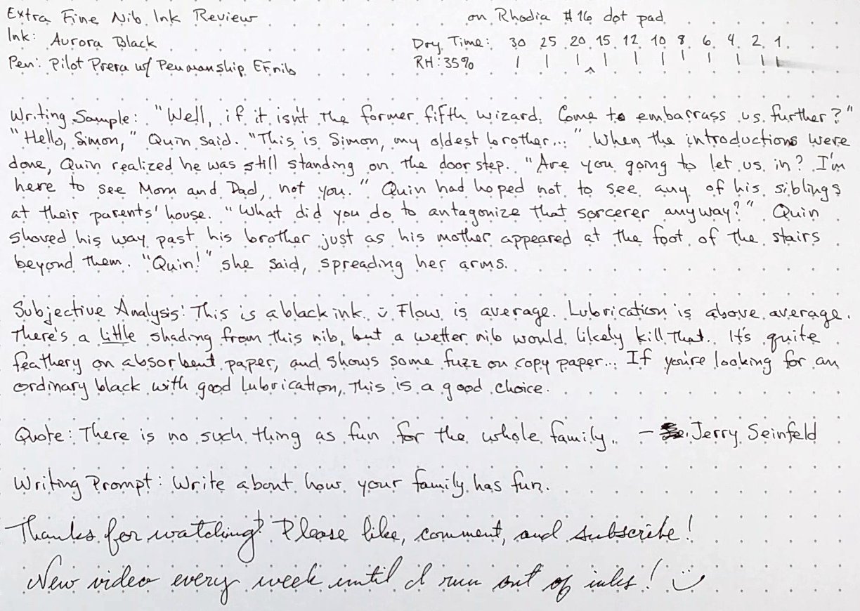 Extra Fine Nib Ink Review: Aurora Black : r/fountainpens