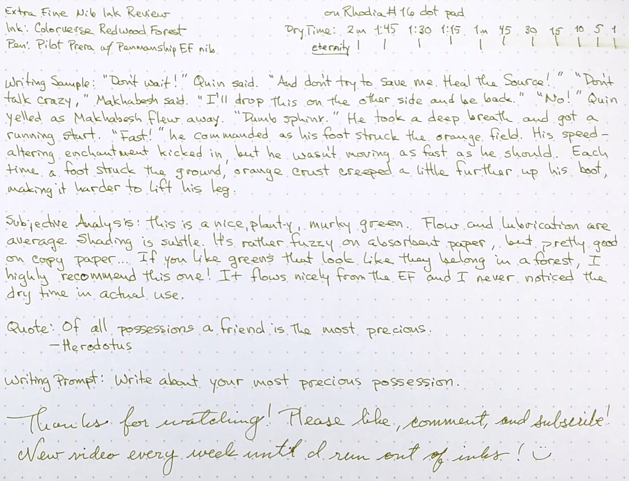 Extra Fine Nib Ink Review: Colorverse Redwood Forest : r/fountainpens