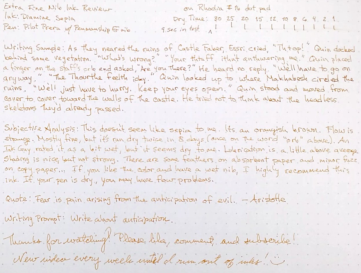 Extra Fine Nib Ink Review: Diamine Sepia : r/fountainpens
