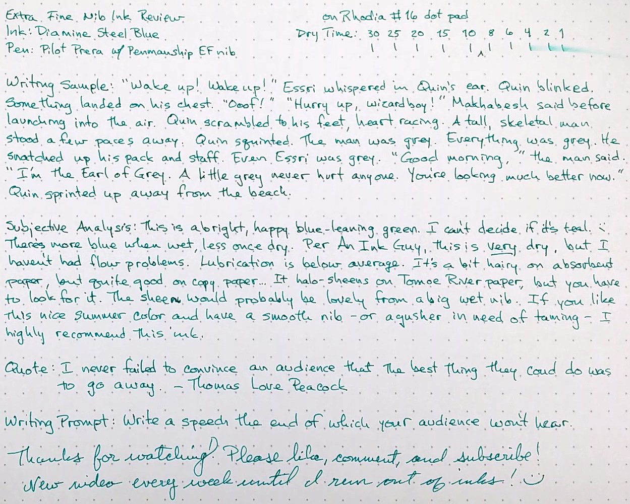 Extra Fine Nib Ink Review: Diamine Steel Blue : r/fountainpens