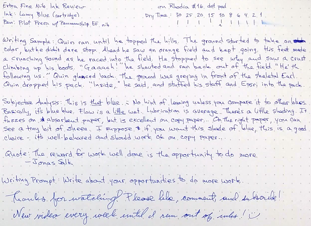 Extra Fine Nib Ink Review: Lamy Blue : r/fountainpens