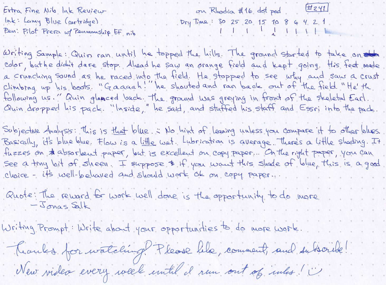 Extra Fine Nib Ink Review: Lamy Blue : r/fountainpens