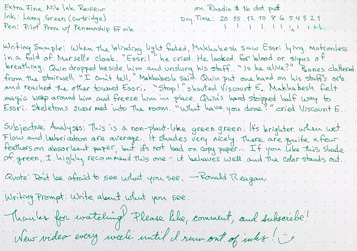 Extra Fine Nib Ink Review: Lamy Green : r/fountainpens