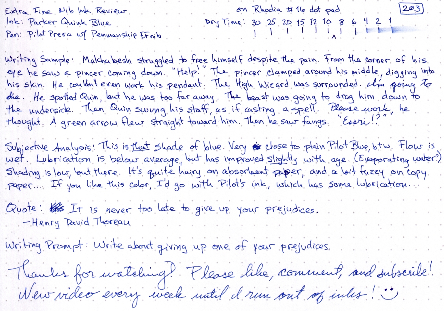 Extra Fine Nib Ink Review: Parker Quink Blue : r/fountainpens