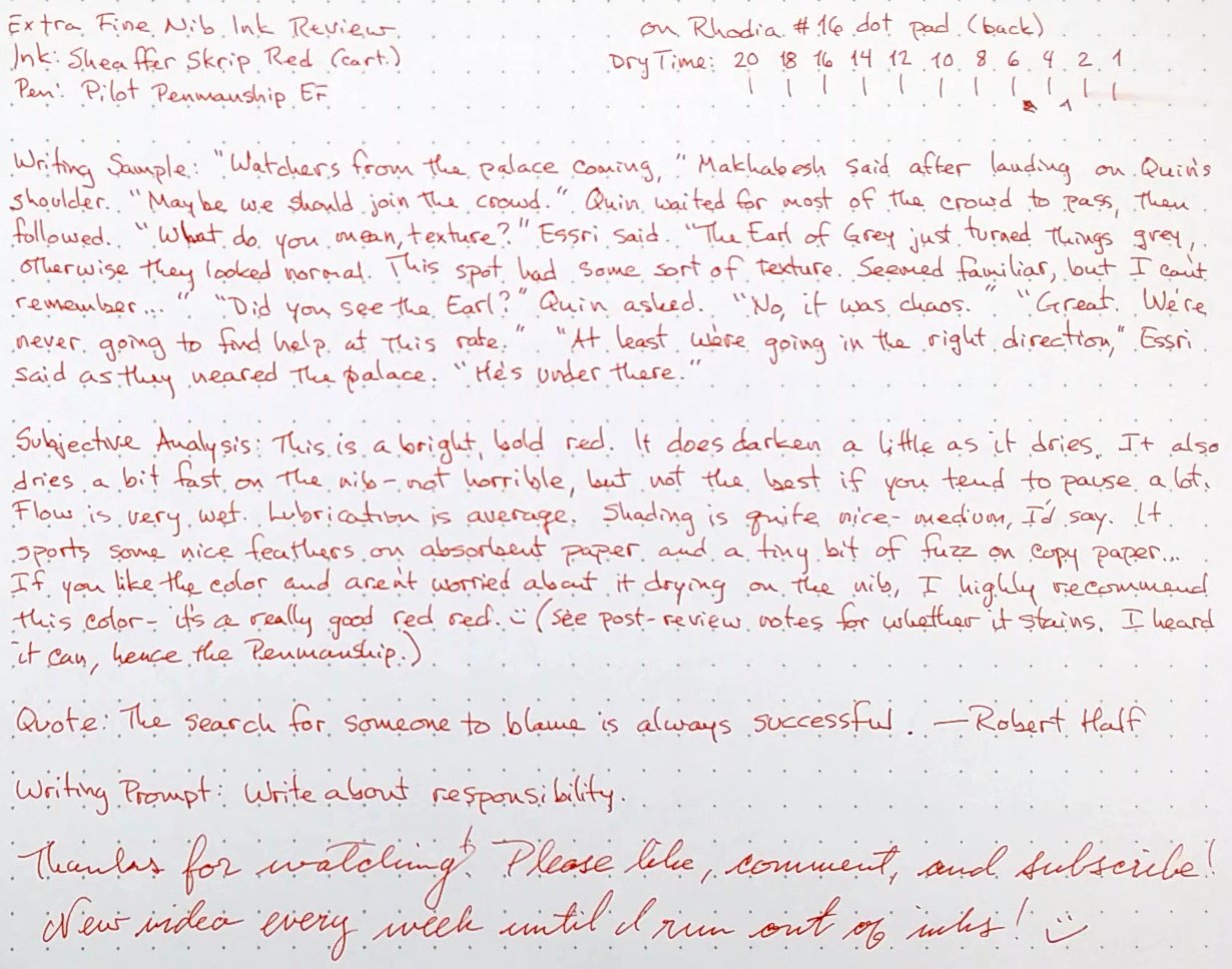 Extra Fine Nib Ink Review: Sheaffer Skrip Red : r/fountainpens